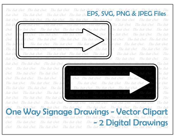 One Way Arrow Sign Vector Clipart / Outline & Stamp Drawing - Etsy