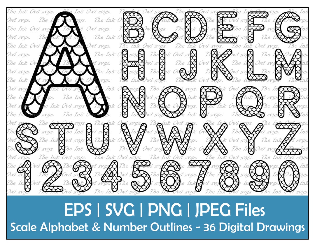 Scale Patterned Alphabet Letters and Numbers Clipart Set / Mermaid ...