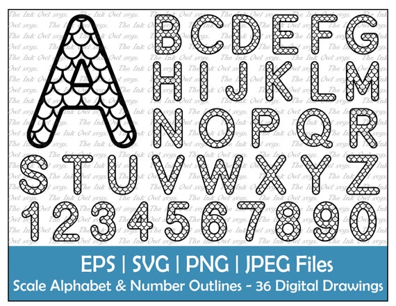 Scale Patterned Alphabet Letters and Numbers Clipart Set / | Etsy