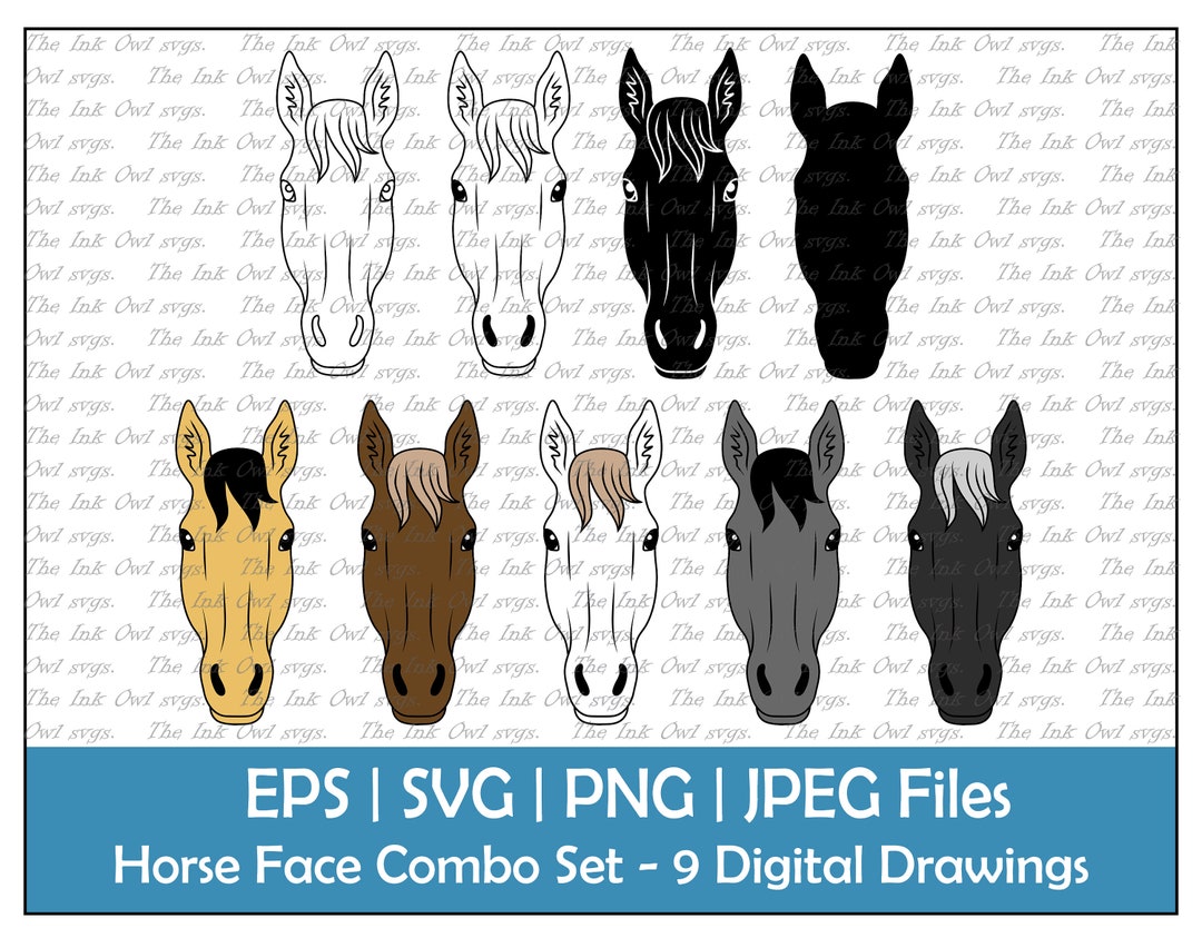 Horse Head Colored Vector Clipart Set / Outline & Stamp Graphic / PNG ...