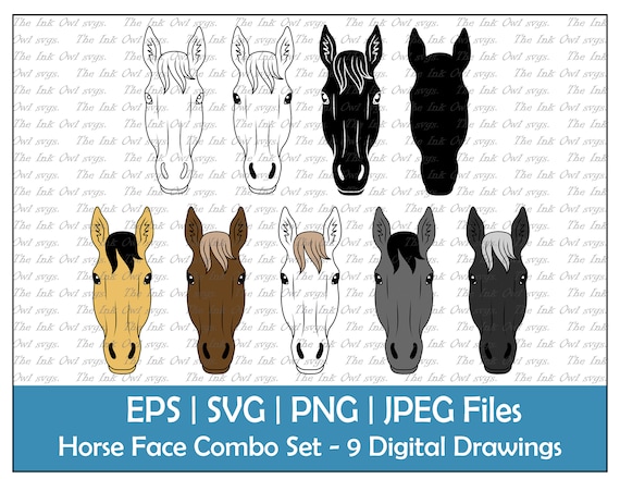 Horse Head Colored Vector Clipart Set / Outline & Stamp | Etsy