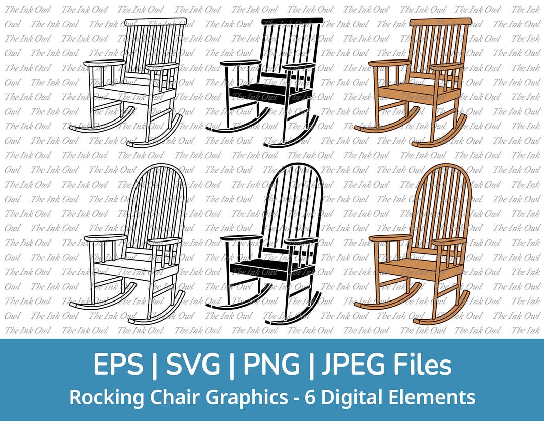 Rocking Chair Svg Clipart Set / Outline, Stamp Silhouette & Color ...