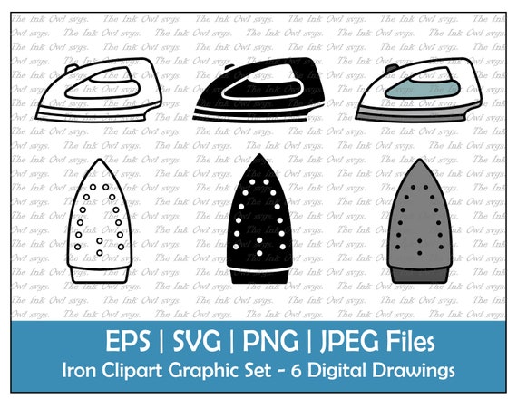 Clothing Iron Vector Clipart Set / Outline and Stamp Digital | Etsy