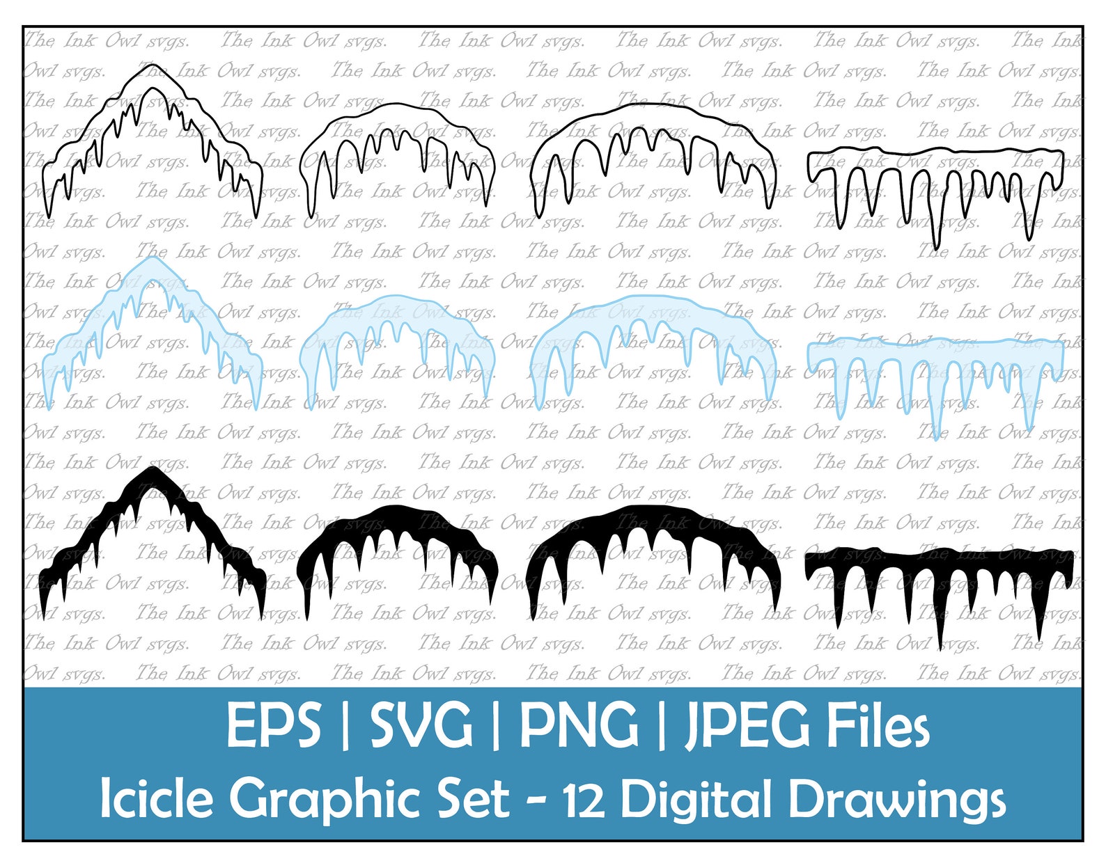 Icicle Graphic Set Vector Clipart / Drawing Outline and Stamp ...