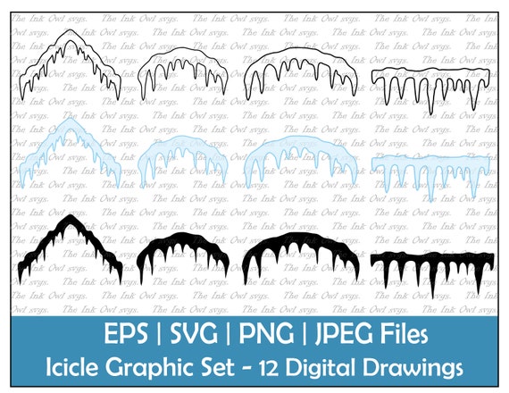 Icicle Graphic Set Vector Clipart / Drawing Outline and Stamp | Etsy