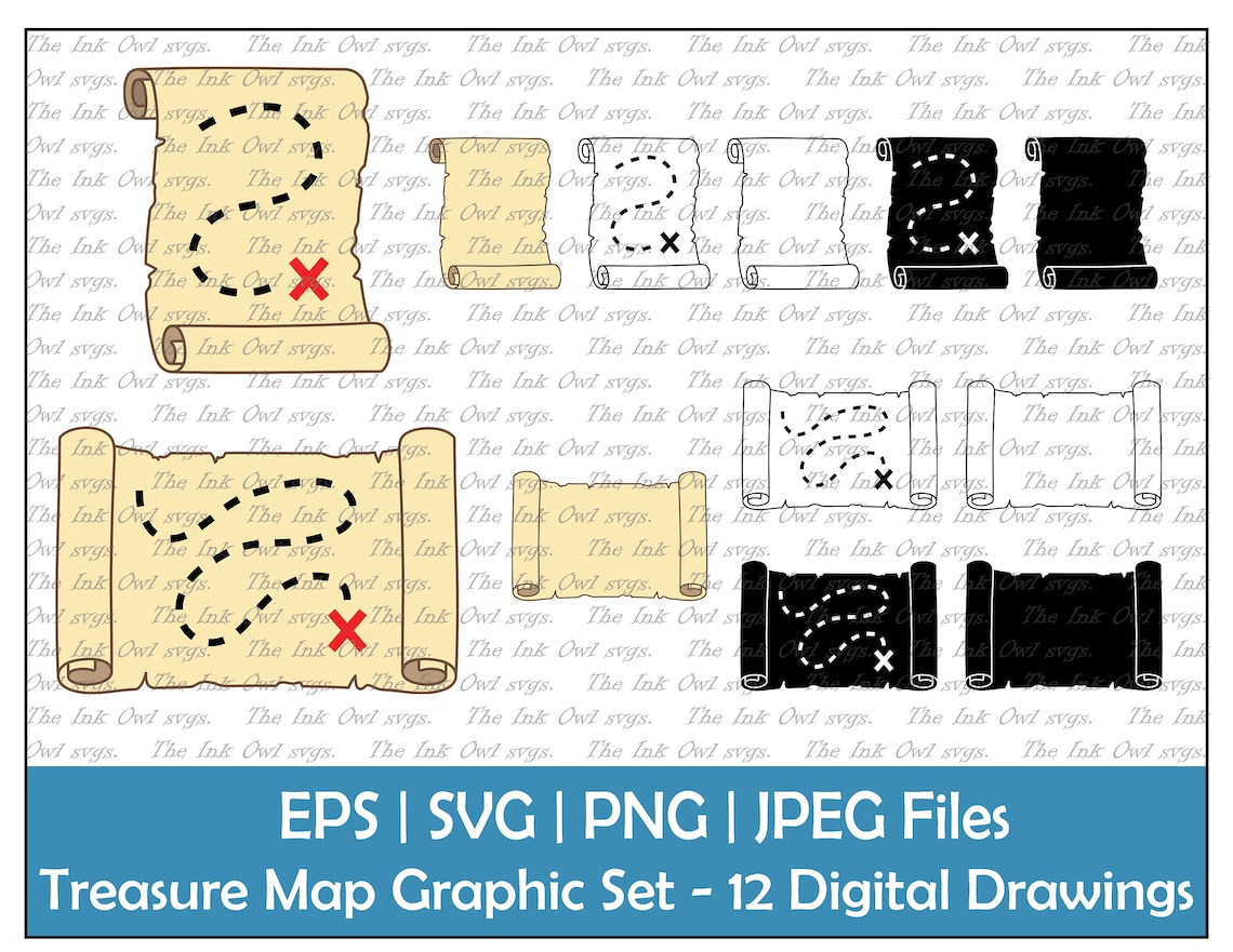 Treasure Map Vector Clipart Set / Outline & Stamp Drawing | Etsy