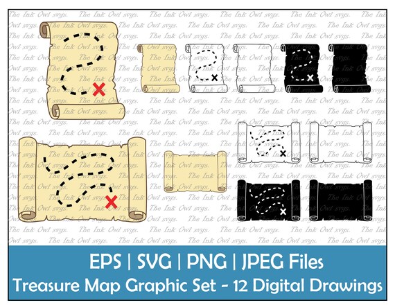 Treasure Map Vector Clipart Set / Outline & Stamp Drawing | Etsy