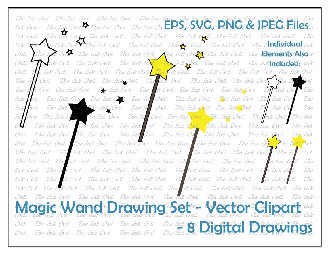 Magic Fairy Wand With Stars Clipart Set / Outline Silhouette - Etsy