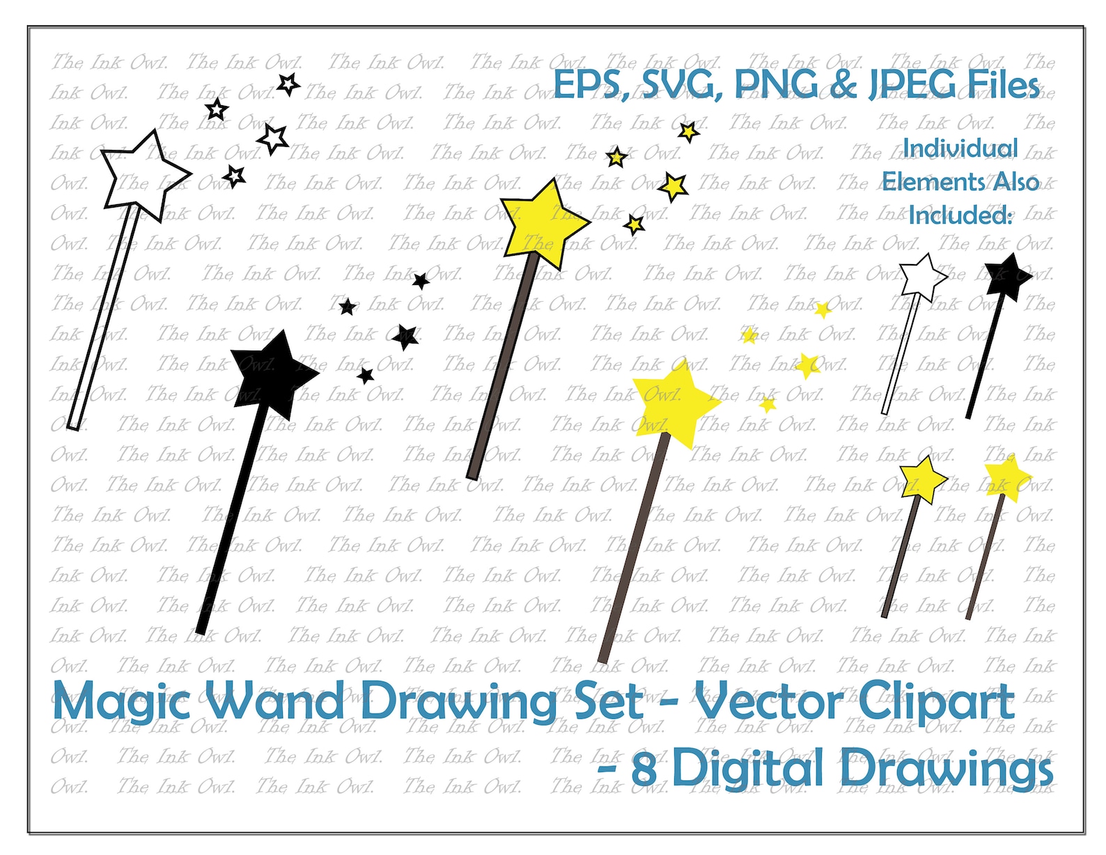 Magic Fairy Wand With Stars Clipart Set / Outline, Silhouette Stamp ...