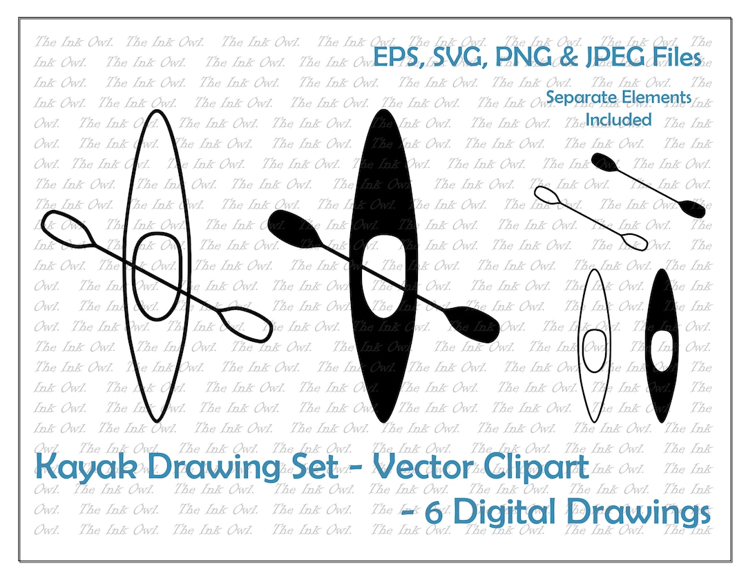Simple Kayak With Paddle Vector Clipart / Outline & Stamp Drawing ...