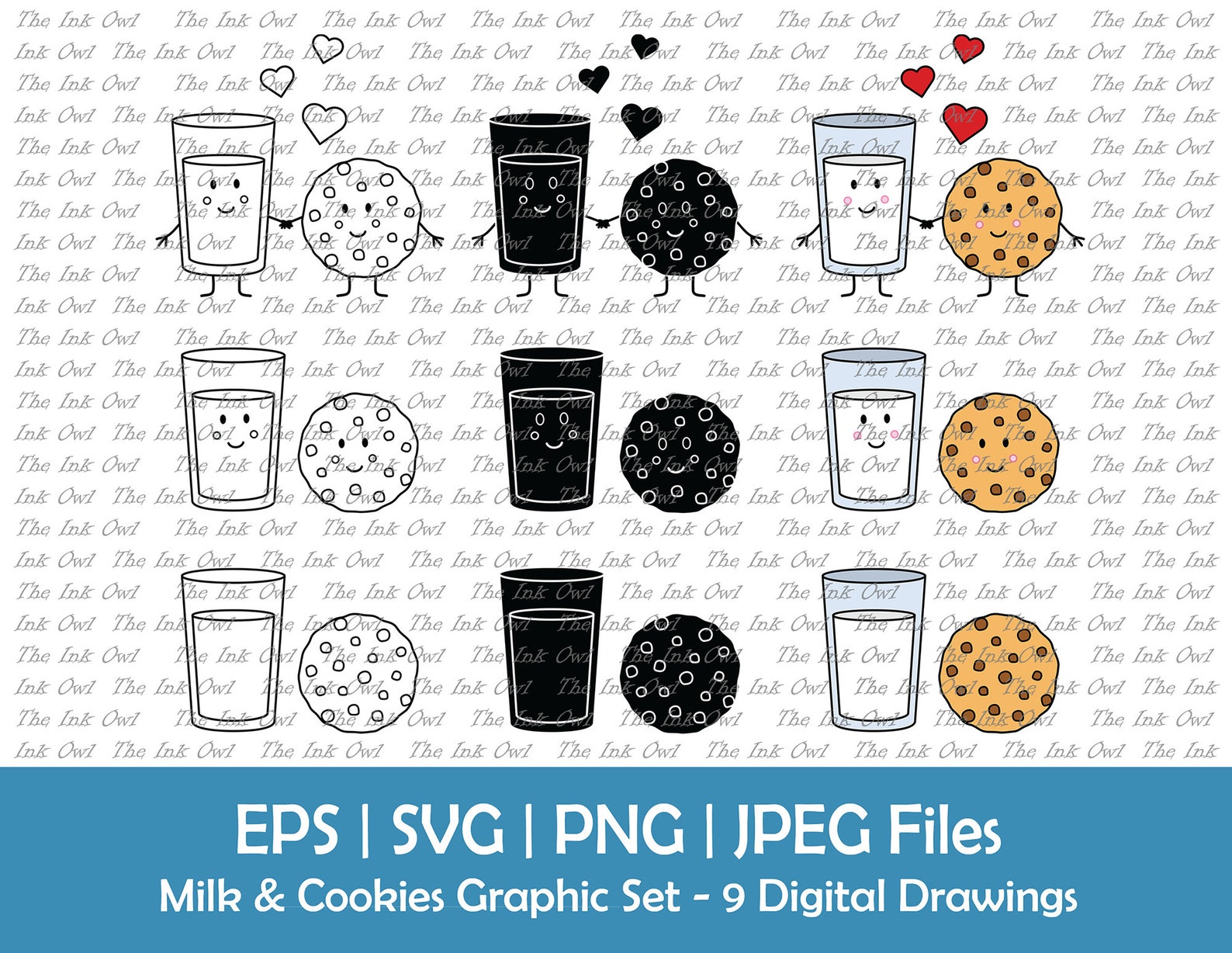 Cute Milk and Cookies Vector Clipart / Outline, Silhouette & Color ...