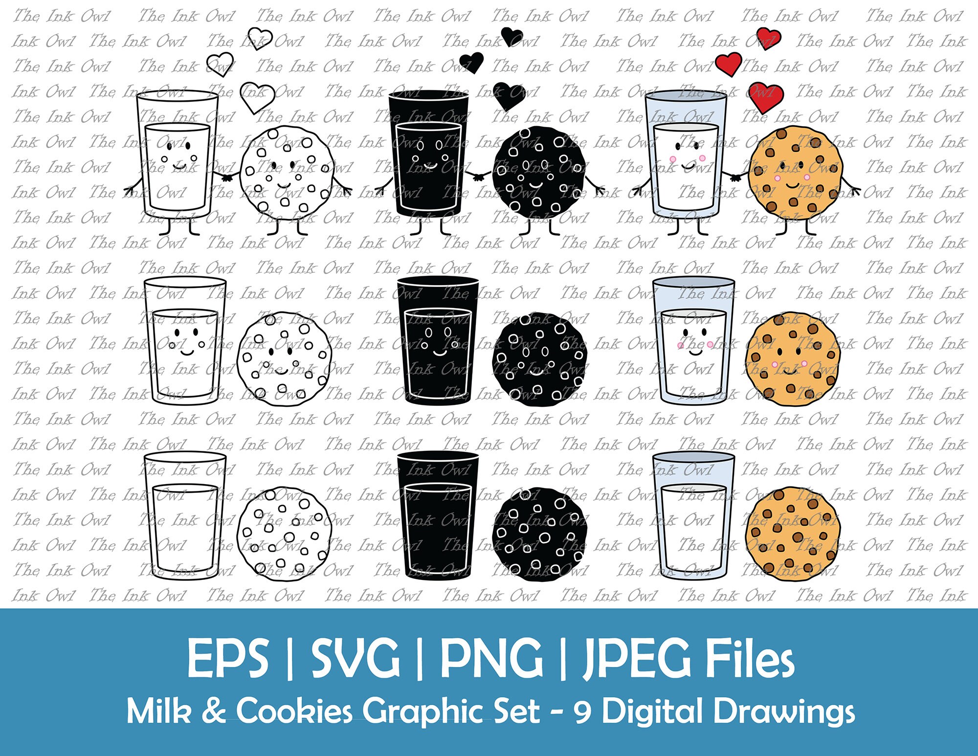 Cute Milk and Cookies Vector Clipart / Outline, Silhouette & Color ...