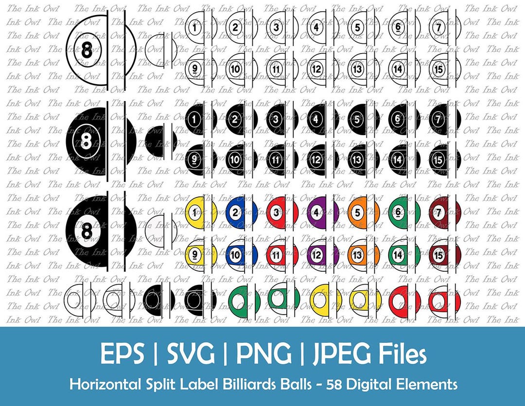 Billiards or Pool Balls Split Frame Label Clipart / Outline, Silhouette ...