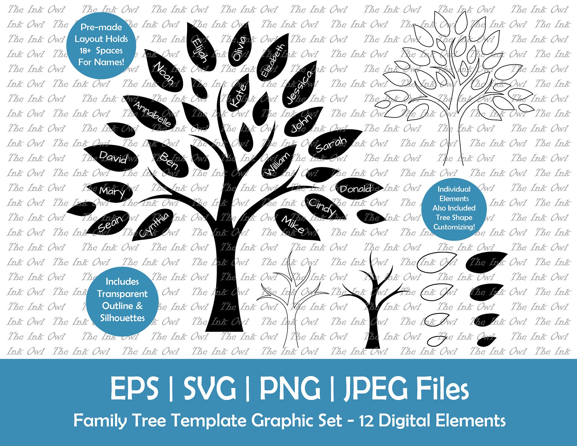 Family Tree Leaf Name Template Clipart / Outline & Silhouette Drawing ...
