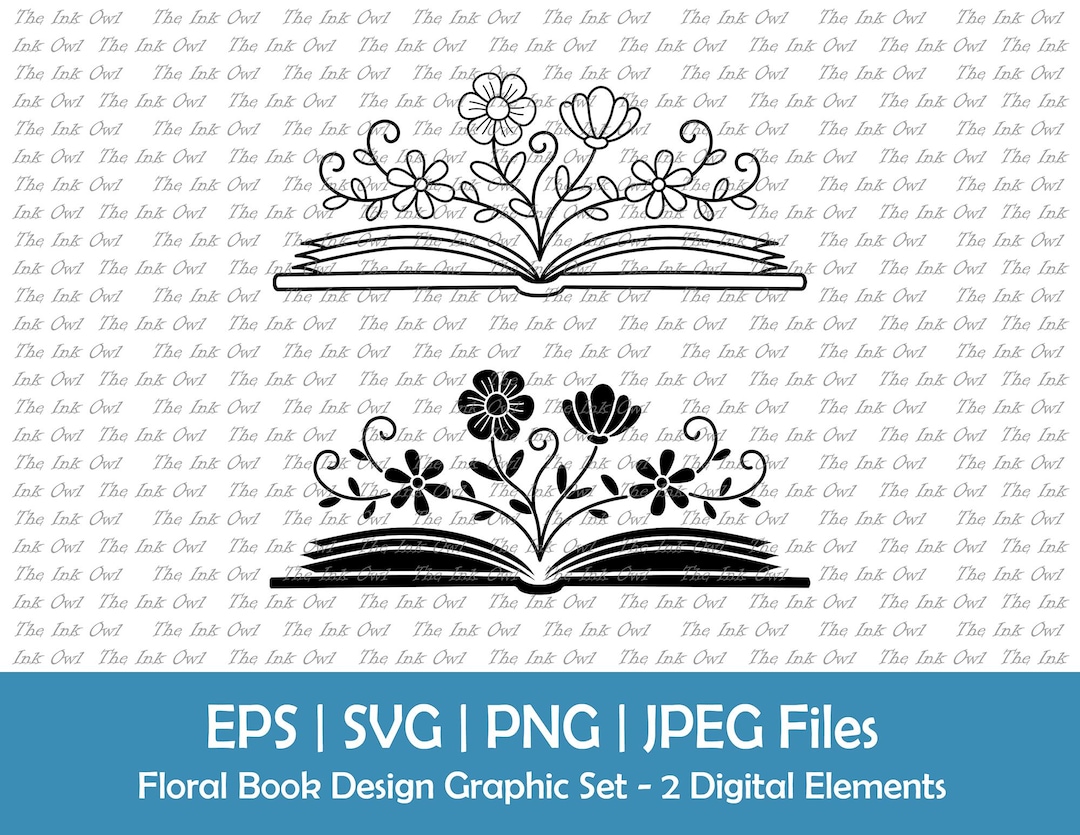 Open Book With Flowers Vector Clipart Set / Outline & Silhouette Stamp ...