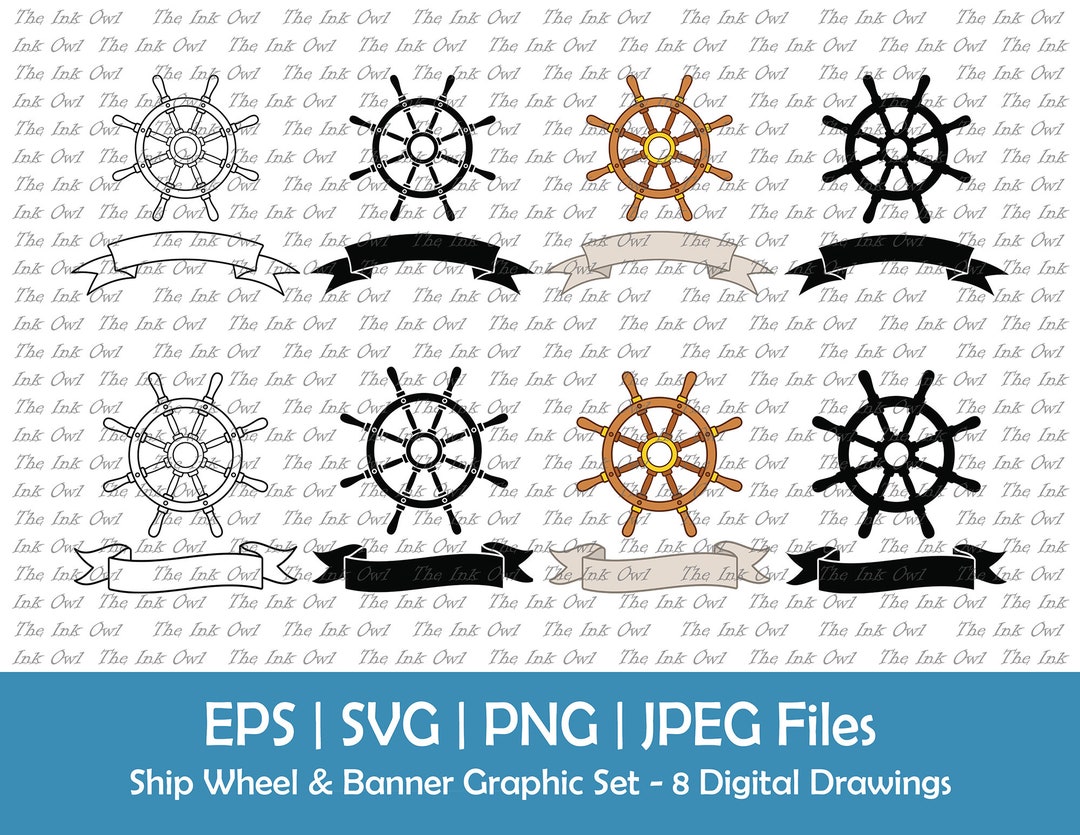 Ship's Wheel With Banner Vector Clipart / Outline, Silhouette & Color ...