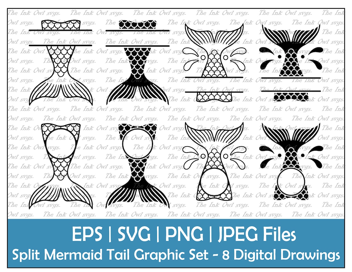 Mermaid Tail Split Label Template Clipart Set / Outline & Stamp ...