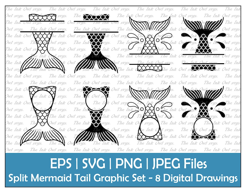 Mermaid Tail Split Label Template Clipart Set / Outline & | Etsy