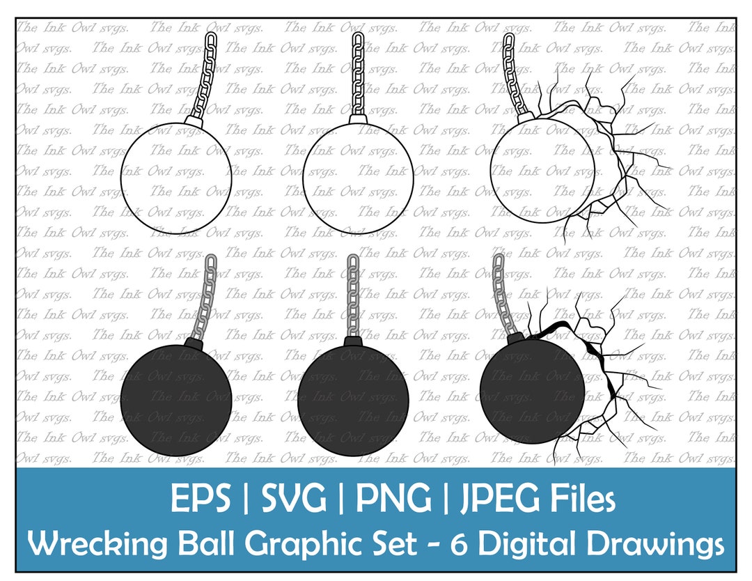 Wrecking Ball Vector Clipart Set / Outline & Stamp Drawing Graphic ...