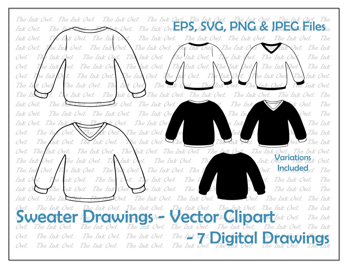 Sweater Drawing Set Vector Clipart / Outline & Stamp Drawing ...