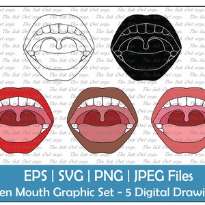 Open Mouth Vector Clipart / Outline, Silhouette Stamp & Color Drawing ...