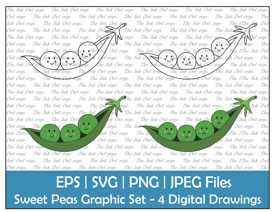 Sweet Peas in a Pod Vector Clipart / Outline & Colored Drawing ...