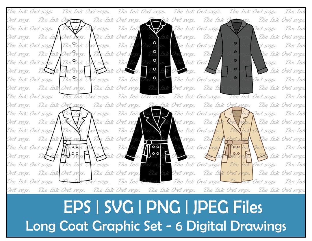 Long Coat Vector Clipart Set / Outline, Stamp & Color Drawing Graphic ...