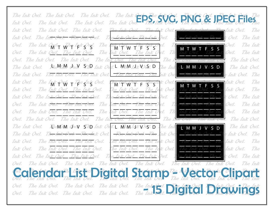 Weekly and Monthly Calendar List Digital Stamp / Vector Clipart Set ...
