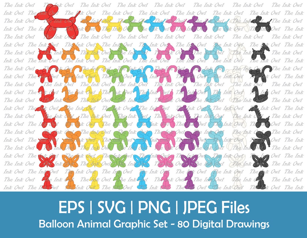Balloon Animal Vector Clipart / Outline, Silhouette & Color Graphic ...