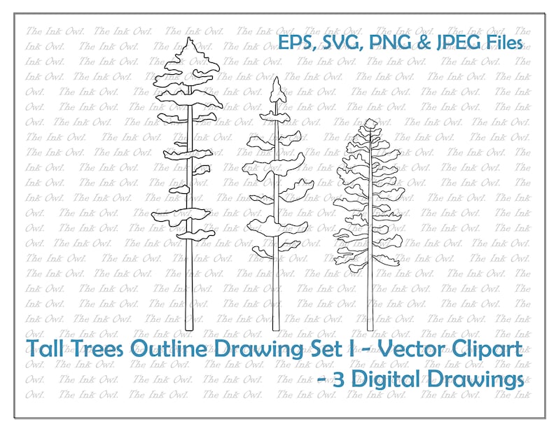 Tree Outlines Vector Clipart Set 1 / Forest Line Drawing - Etsy