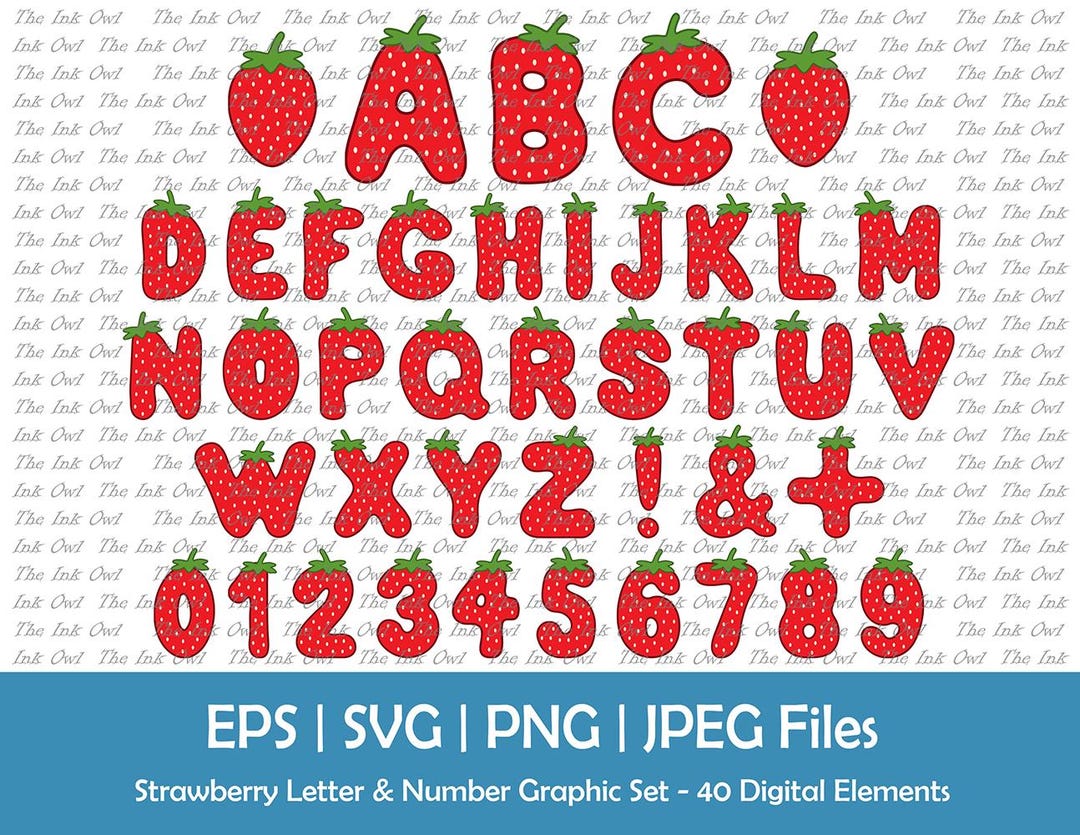 Strawberry Fruit Alphabet Letters and Numbers Vector Clipart / Color ...