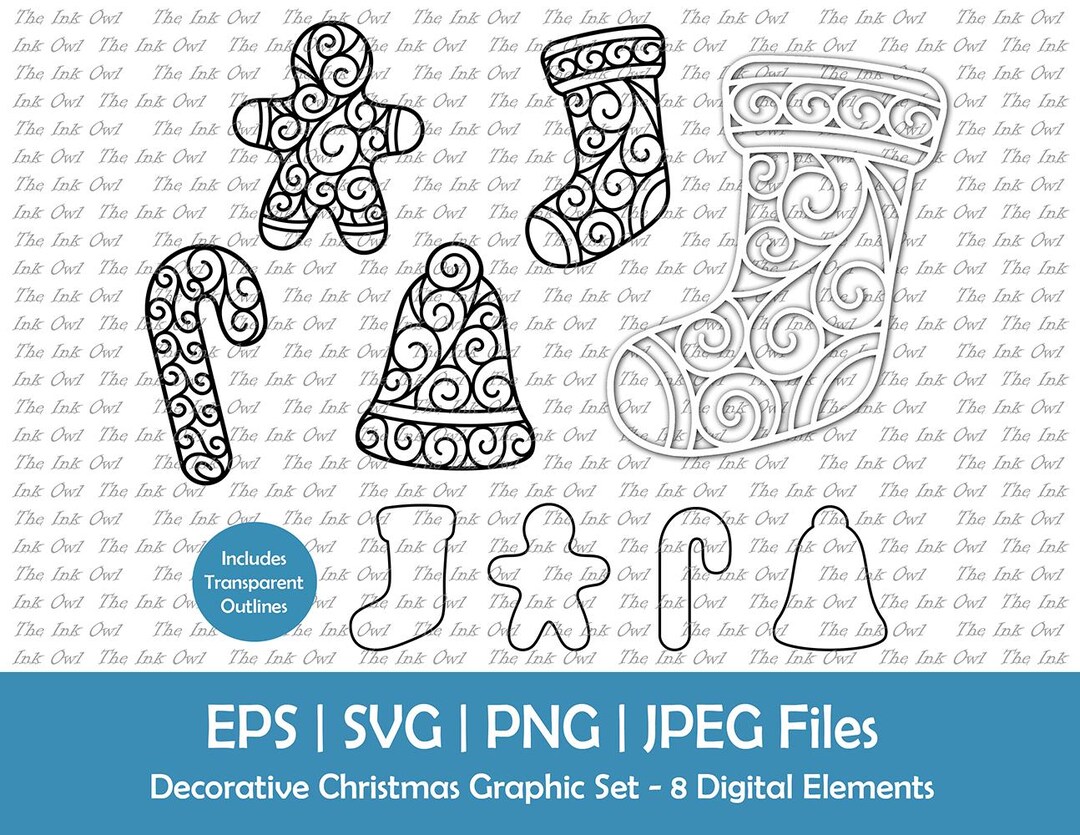 Decorative Christmas Vector Clipart / Candy Cane, Stocking, Bell ...