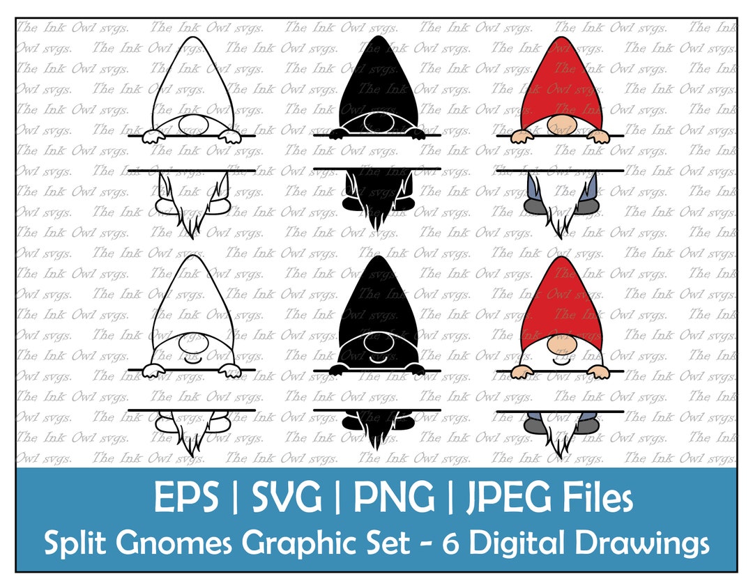 Split Gnomes Label Vector Clipart Set / Outline, Stamp & Color Graphics ...