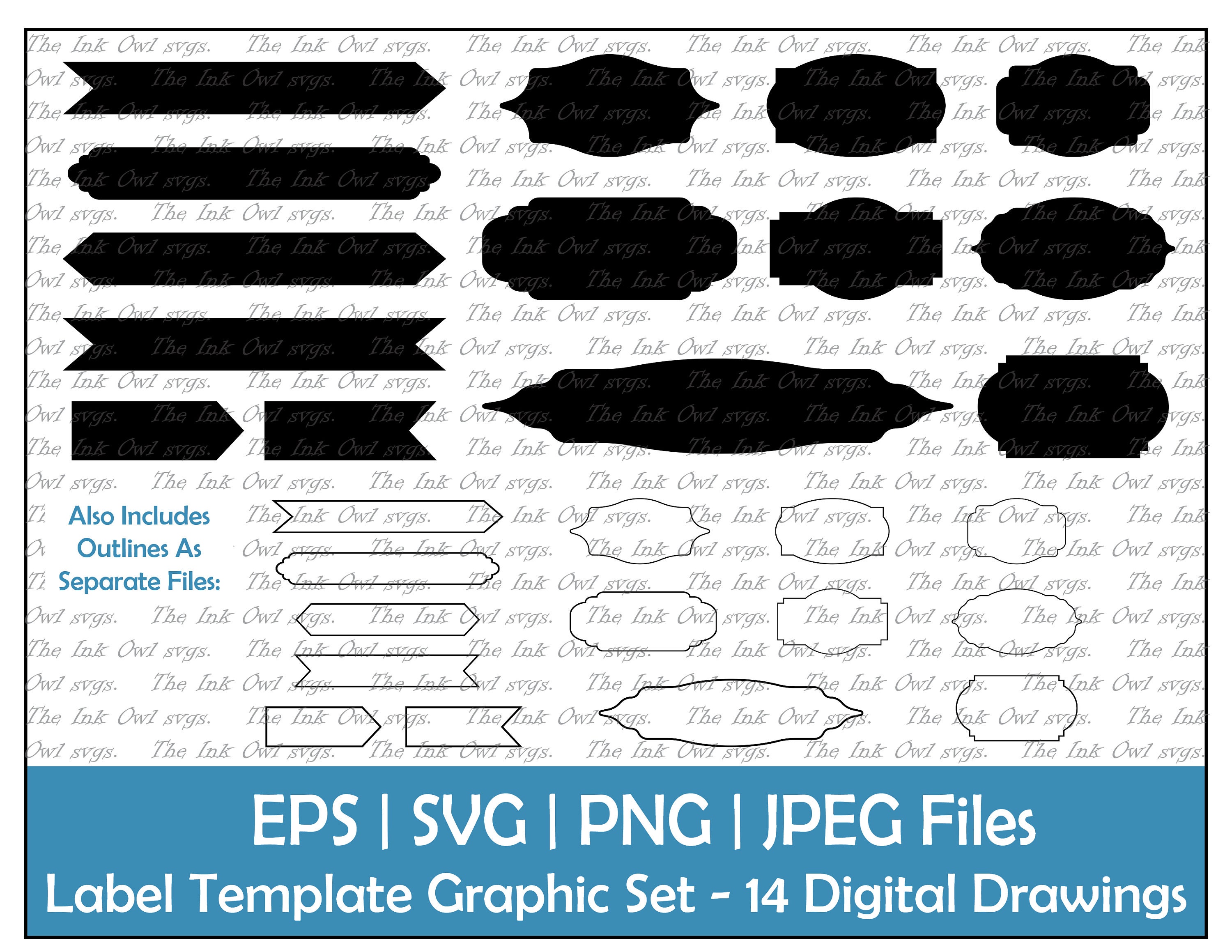Label Template Vector Clipart Set / Outline & Stamp Graphic / - Etsy