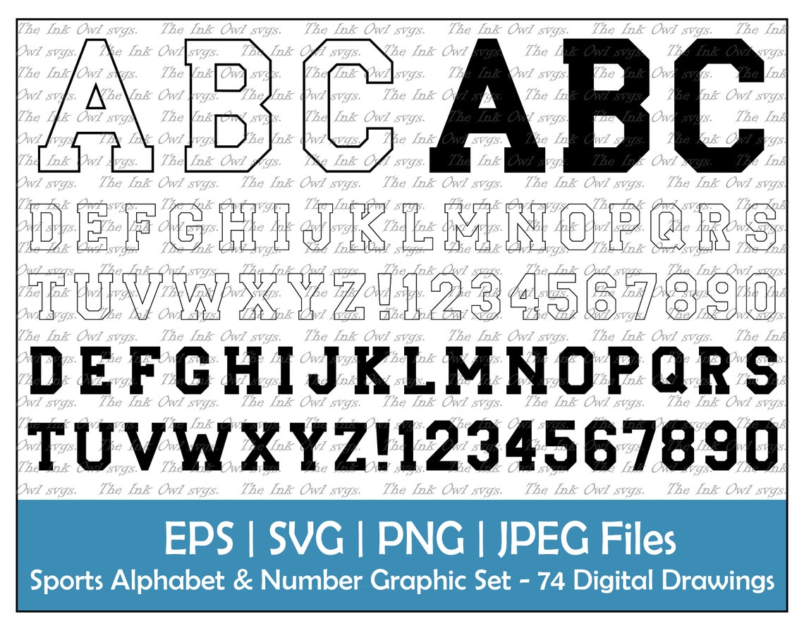 Sports Alphabet and Numbers Vector Clipart / Outline & - Etsy