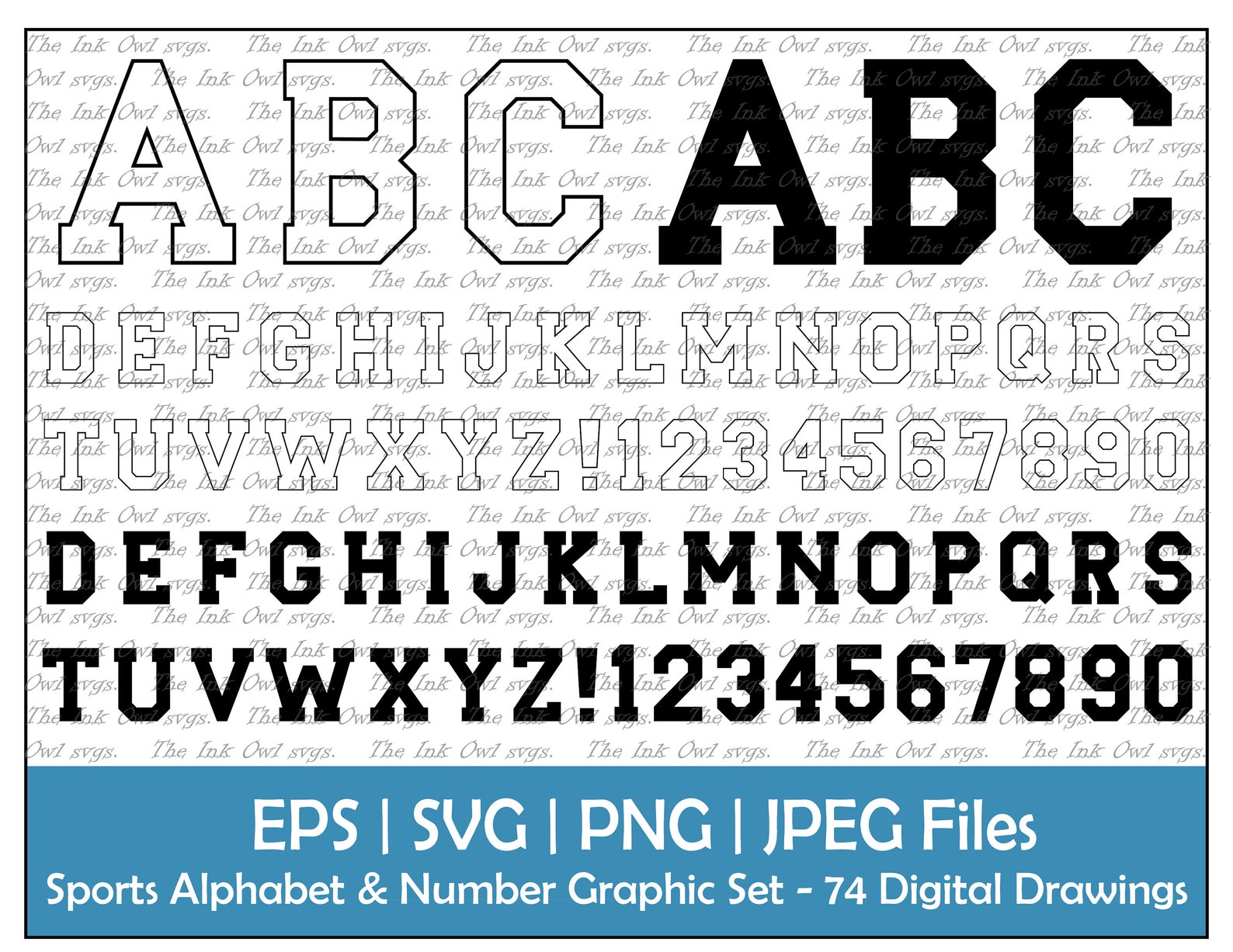 Sports Alphabet and Numbers Vector Clipart / Outline & - Etsy