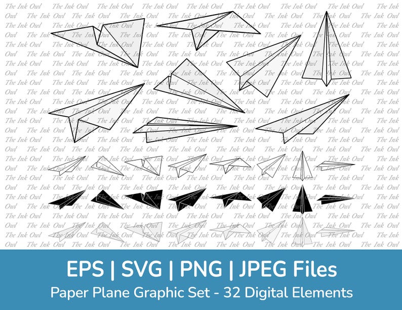 Paper Plane or Airplane Vector Clipart Set / Outline, Silhouette Stamp ...