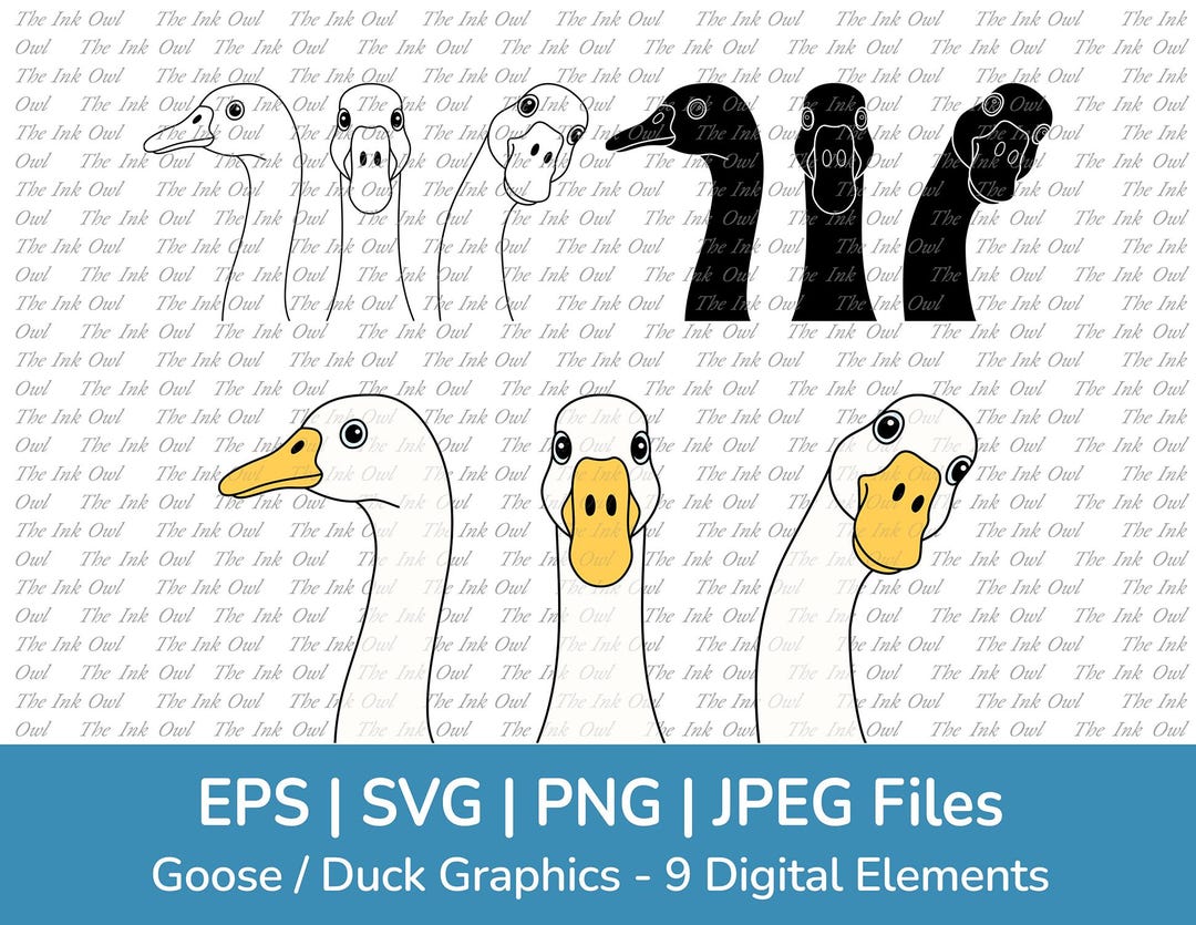 Goose or Duck Face & Head Vector Clipart / Outline, Silhouettes, Color ...