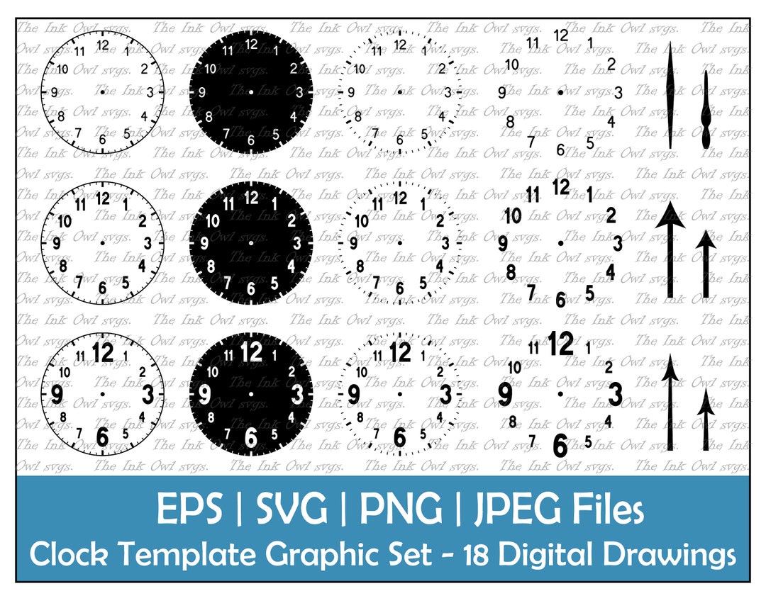 Clock Face Template With Different Styles Clipart Set / Outline & Stamp ...