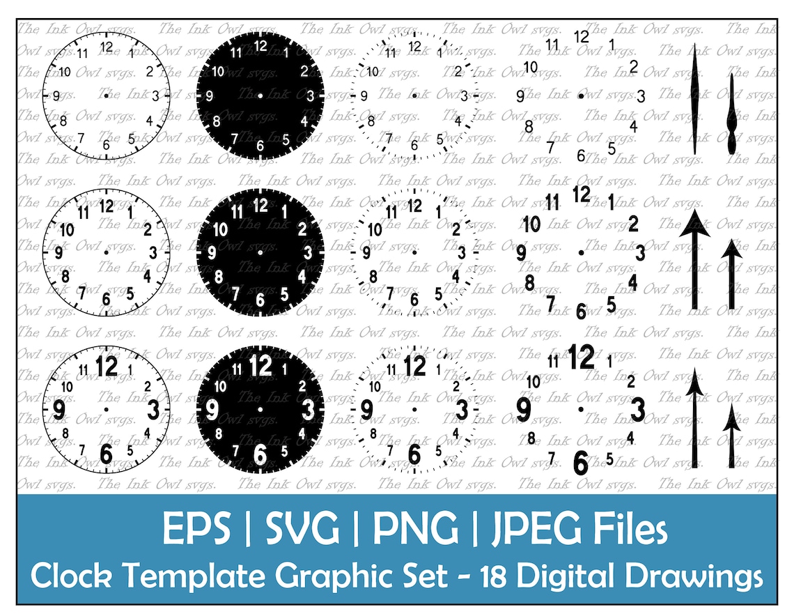 Clock Face Template With Different Styles Clipart Set / - Etsy