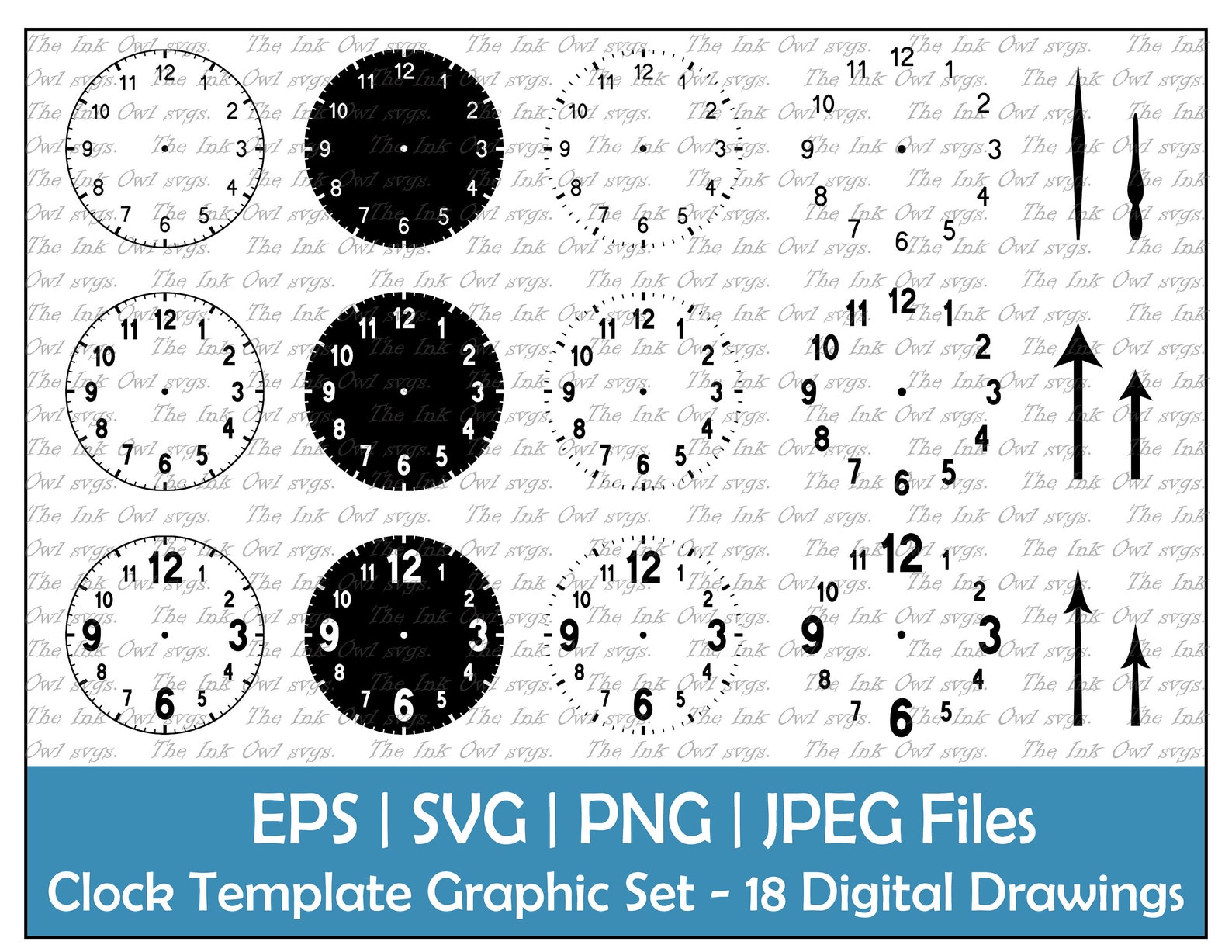Clock Face Template With Different Styles Clipart Set / - Etsy