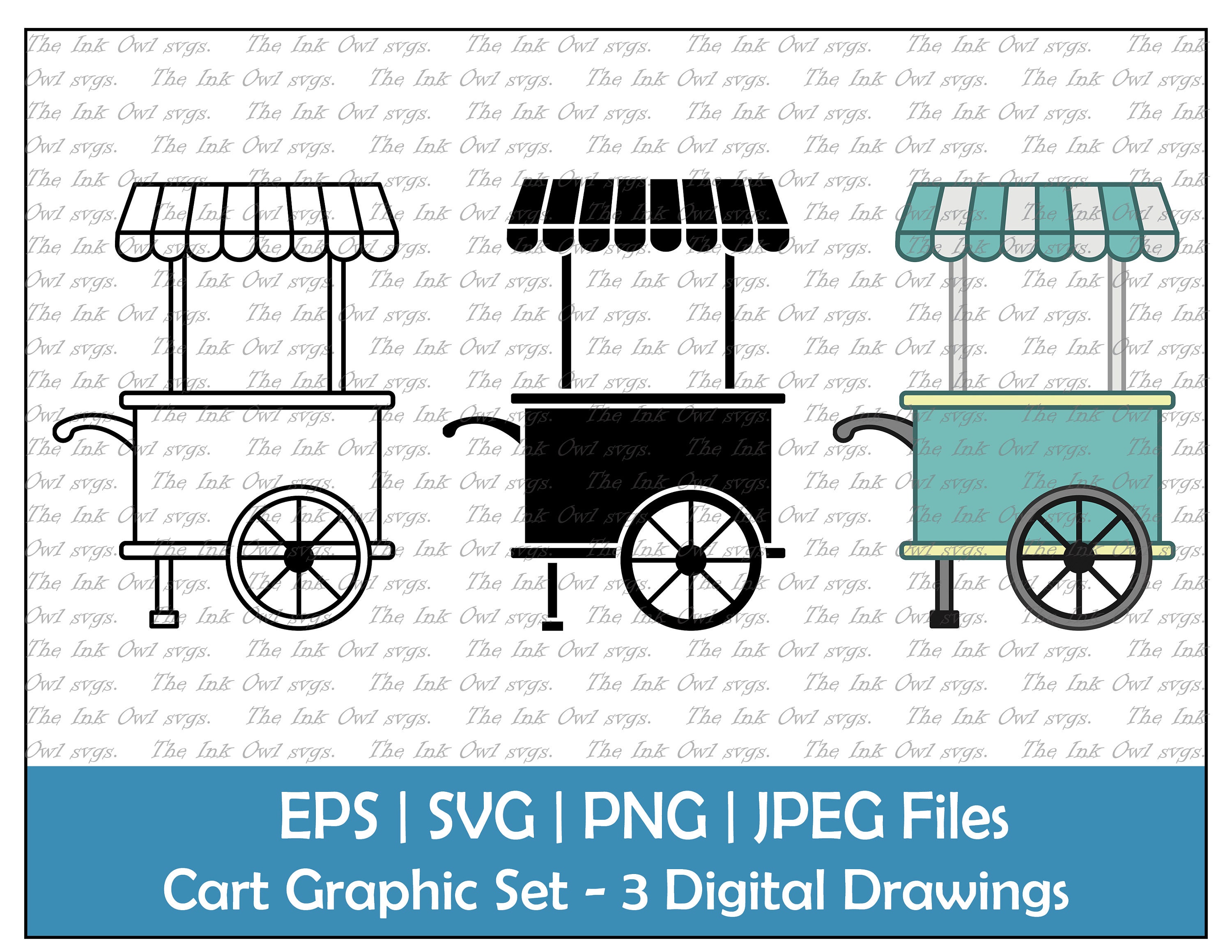 Market Cart Vector Clipart Set / Outline & Stamp Drawing - Etsy