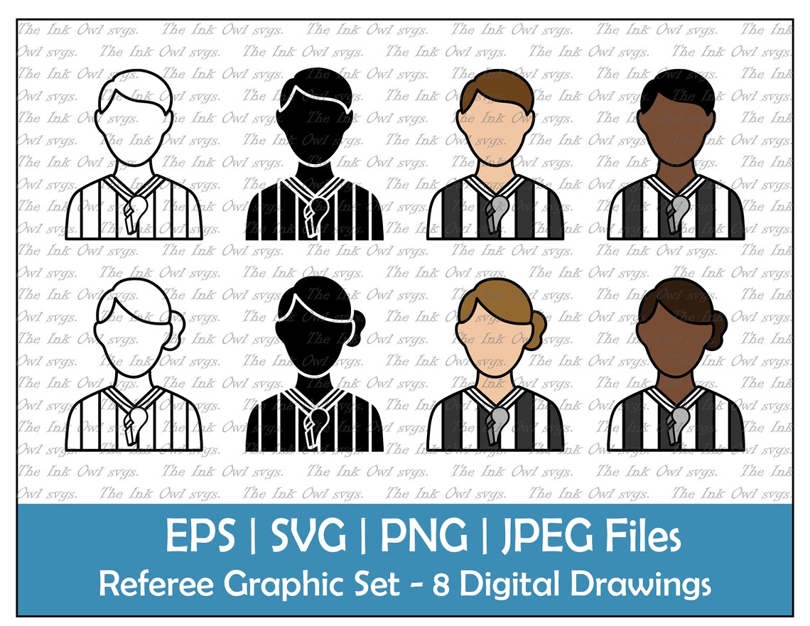 Referee Icon Vector Clipart Set / Outline & Stamp Drawing | Etsy