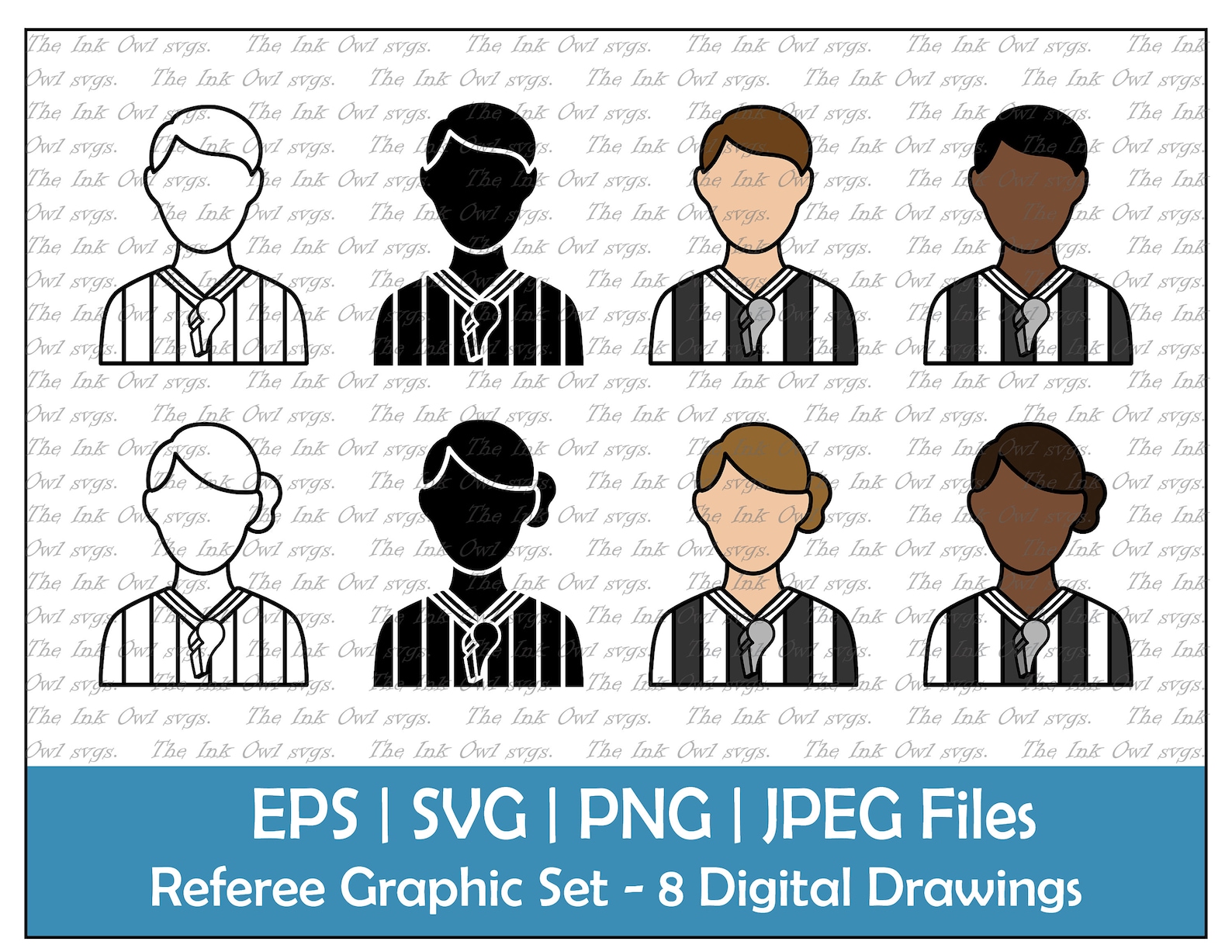Referee Icon Vector Clipart Set / Outline & Stamp Drawing Graphic ...