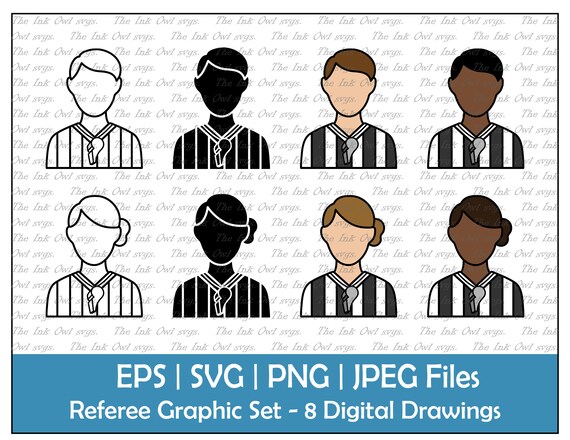 Referee Icon Vector Clipart Set / Outline & Stamp Drawing | Etsy