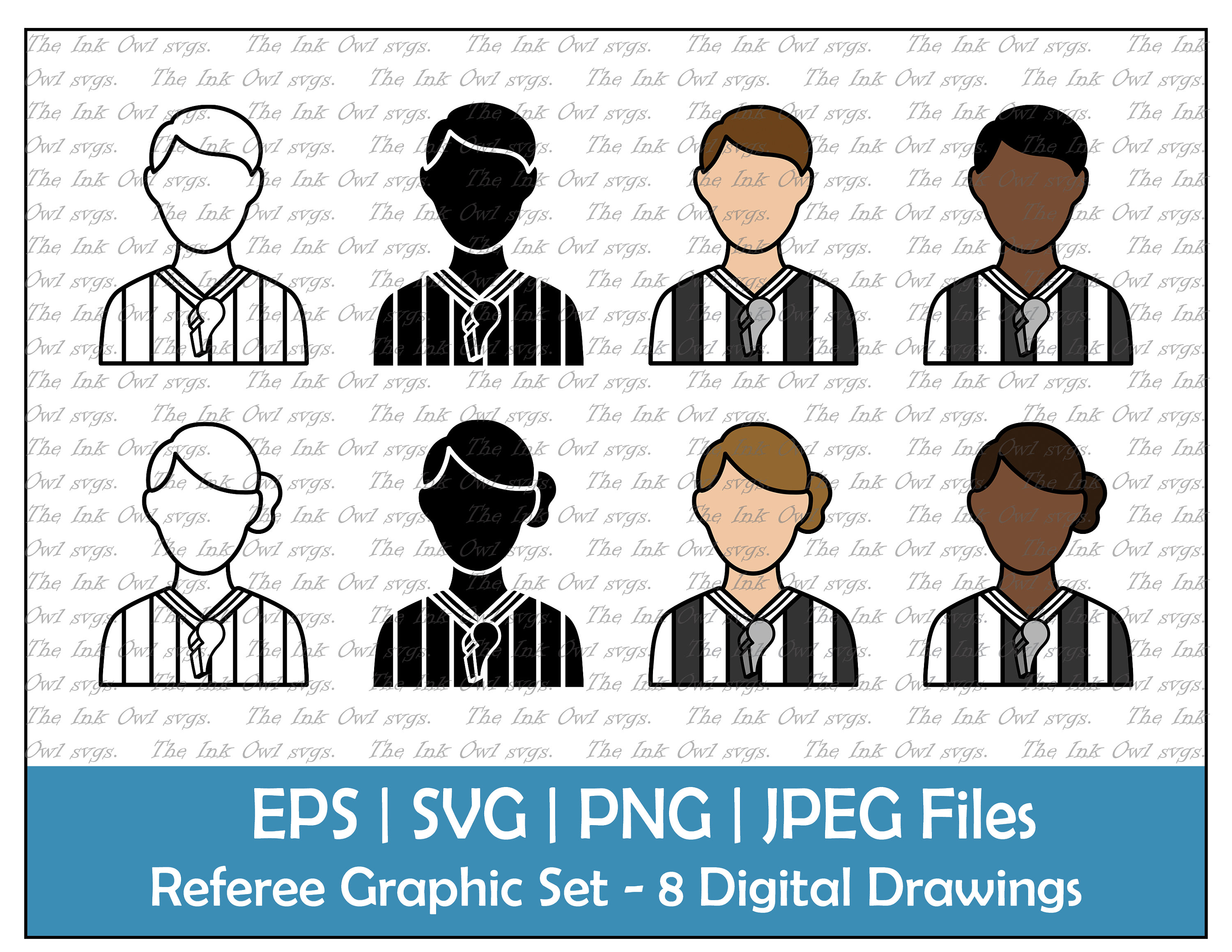 Referee Icon Vector Clipart Set / Outline & Stamp Drawing | Etsy Canada
