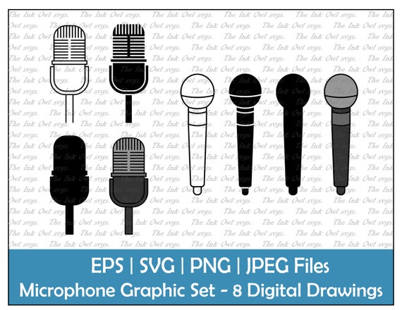 Microphone Vector Clipart Set / Outline & Stamp Drawing | Etsy
