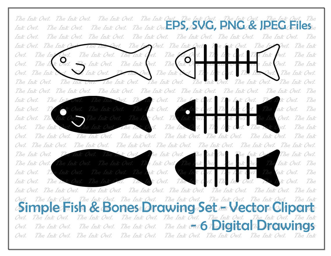 Simple Fish and Fishbone Vector Clipart / Outline & Silhouette | Etsy