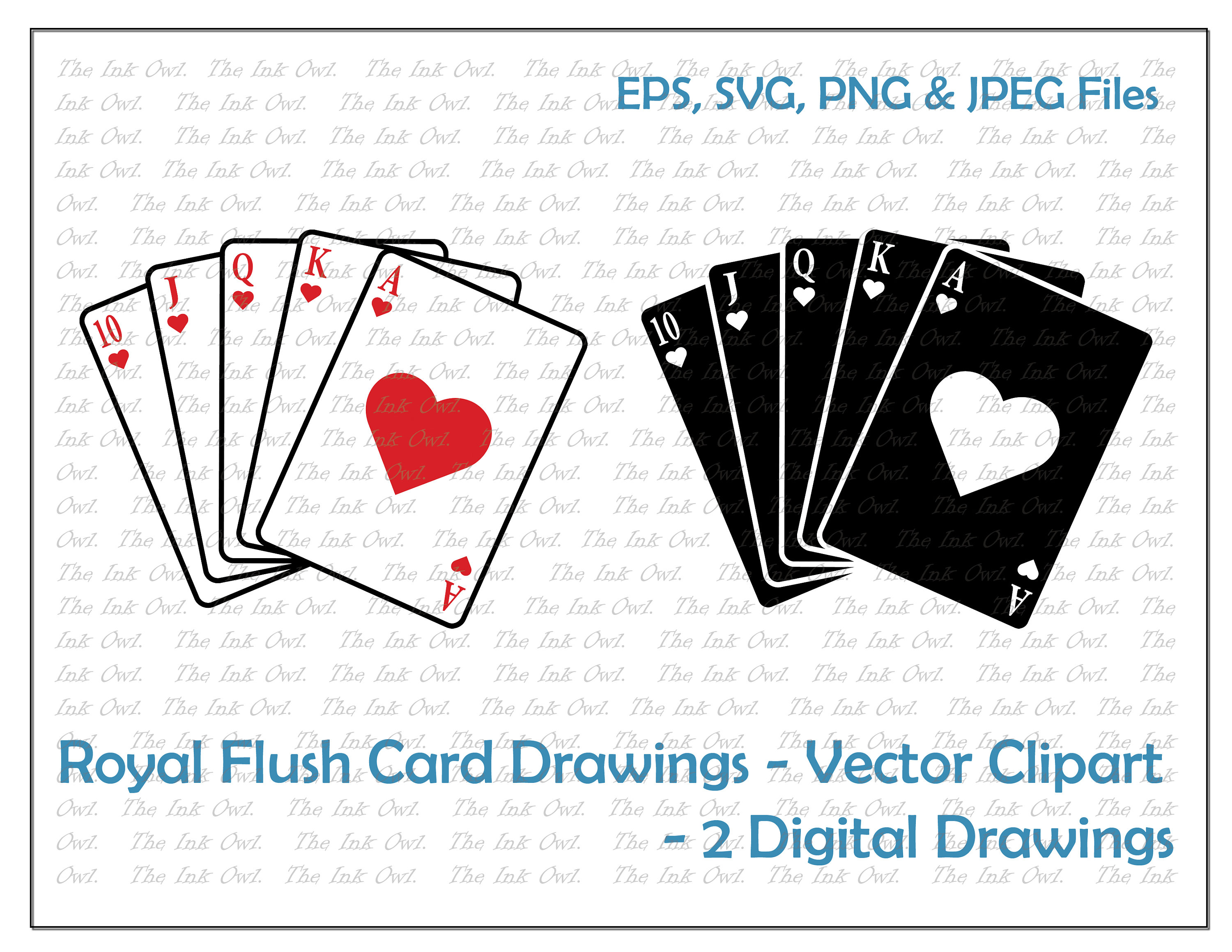 Royal Flush Hand Vector Clipart Set / Poker / Hearts / Outline | Etsy