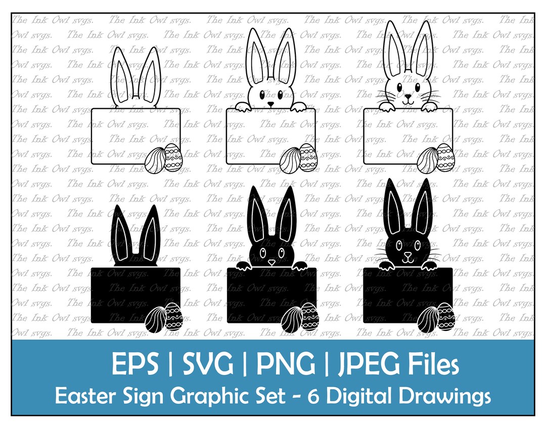 Easter Bunny Sign Blank Template Clipart Set / Outline & Stamp Graphics ...